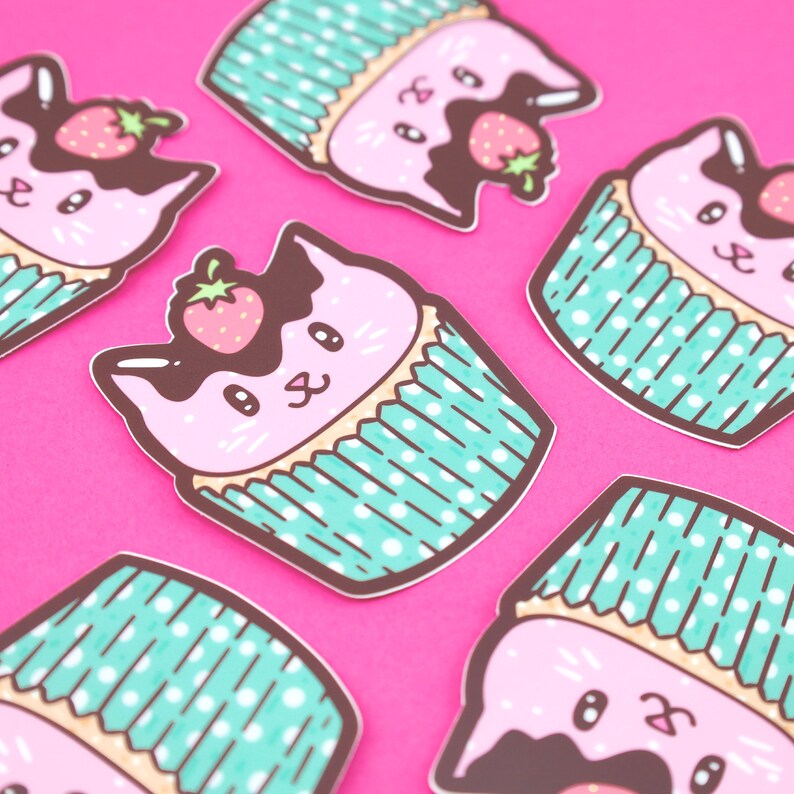 Kawaii Cat Cupcake Sticker: Sweet Pink Kitty Car Decal - Etsy