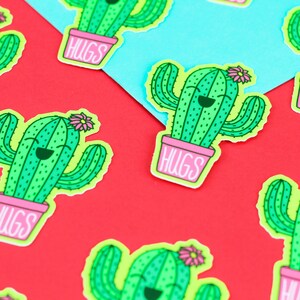 Cactus Sticker, Hugs Sticker, Cute Folder Sticker, Vinyl Sticker, Cute ...