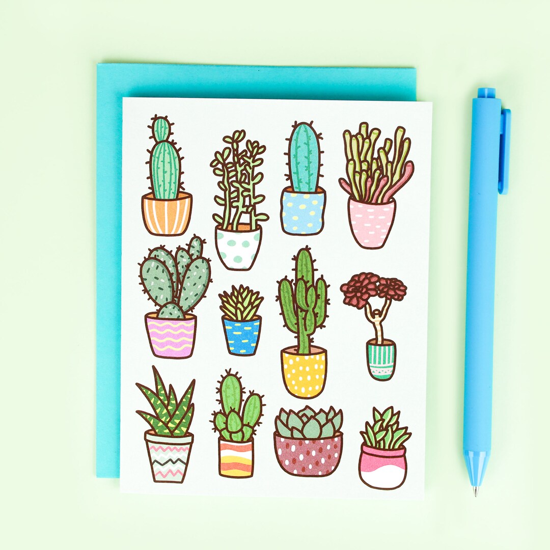 Succulent Card, Thinking of You Cacti Card, Cactus Note Card, Succulent ...