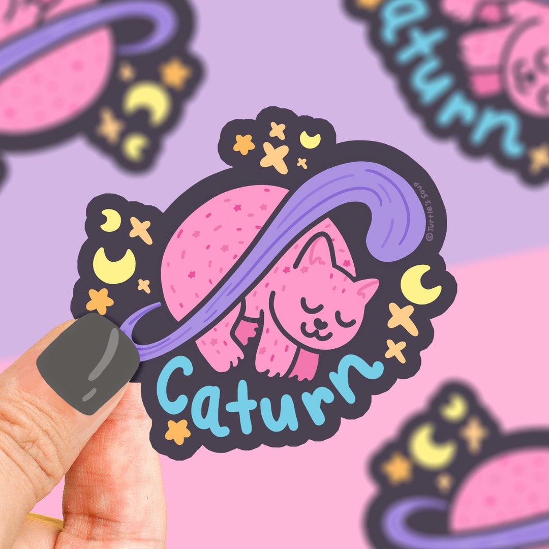 Caturn Planet Vinyl Sticker, Cute Saturn Sticker, Funny Cat Decal ...