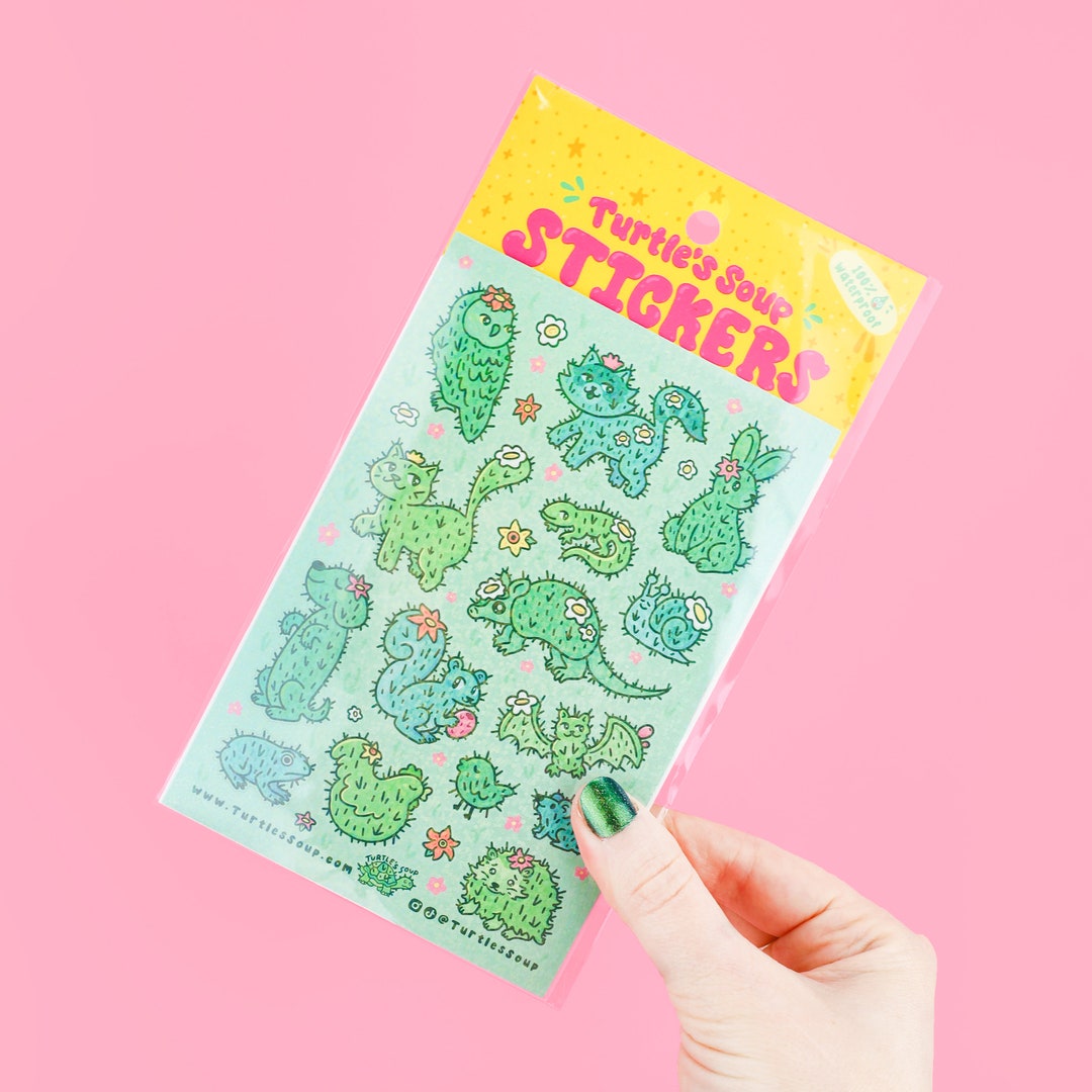 Cactus Critters Sticker Sheet, Cute Stickers, Animal Sticker Art ...
