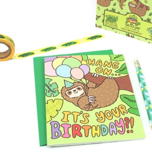 Funny Sloth Birthday Card, Hang on Birthday, Sloth Gift, Birthday Card ...