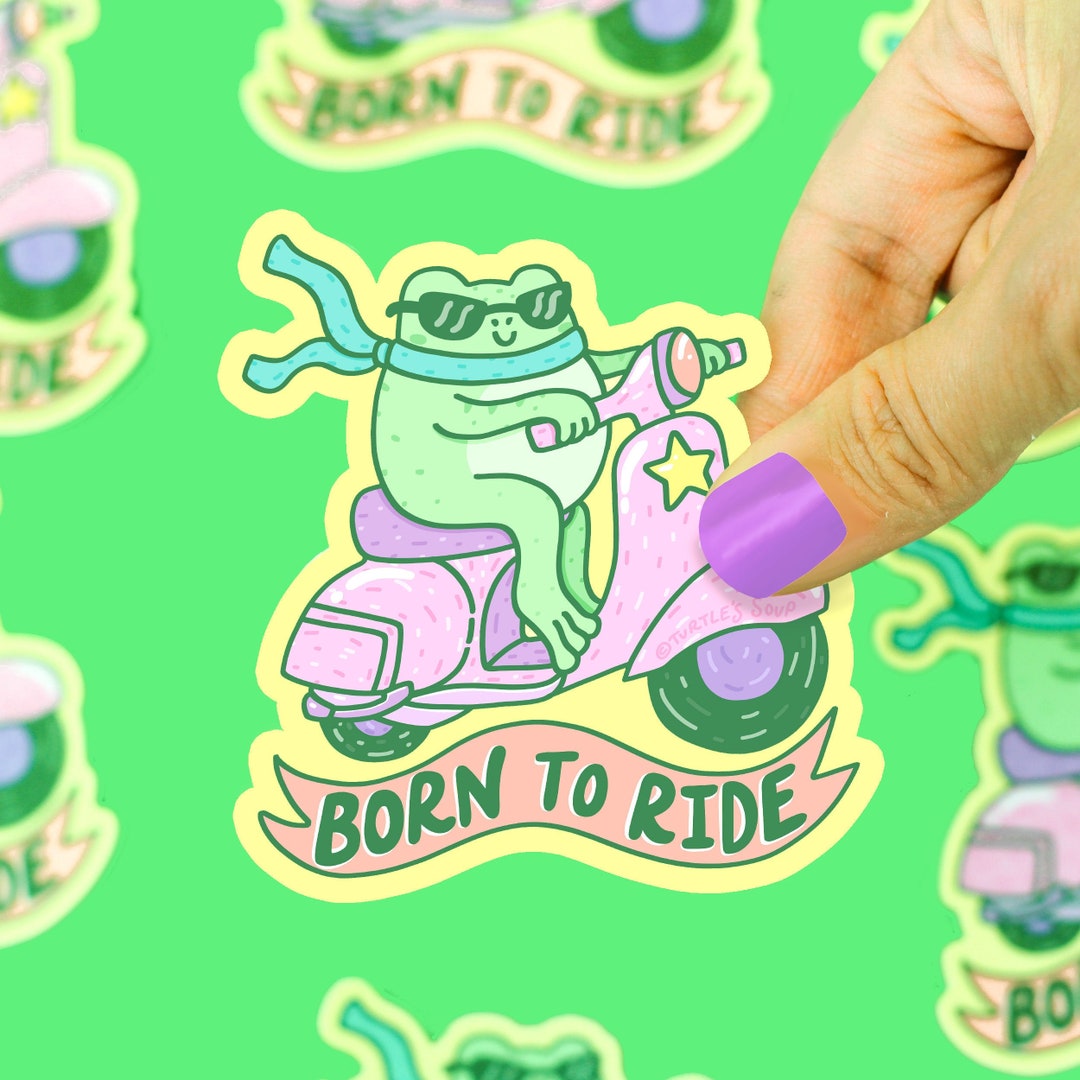 Frog Riding Scooter, Funny Frog Sticker, Born Riding Sticker, Cute Art ...
