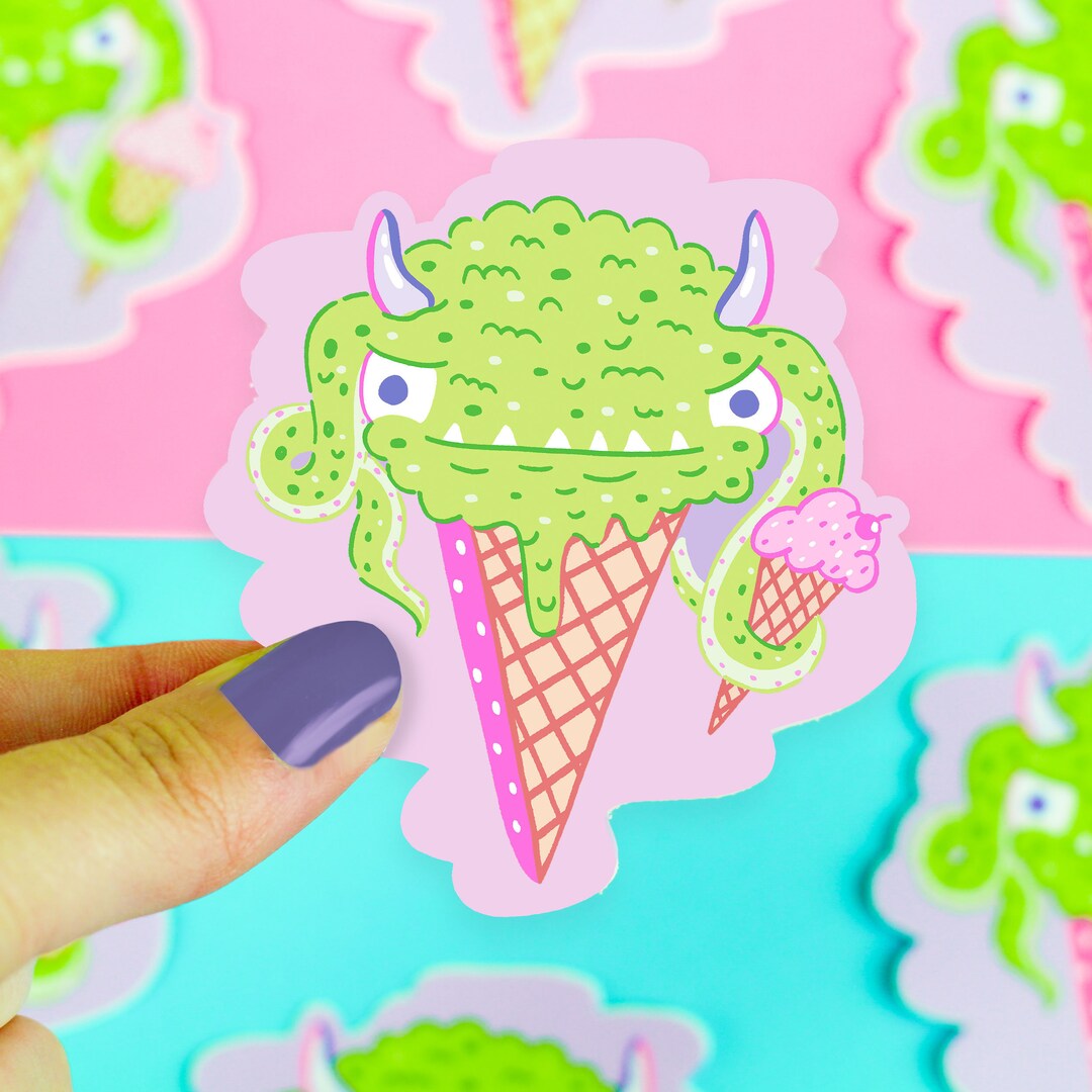Monster Cone Ice Cream, Eye Scream, Funny Sticker, Laptop Decal, Green ...