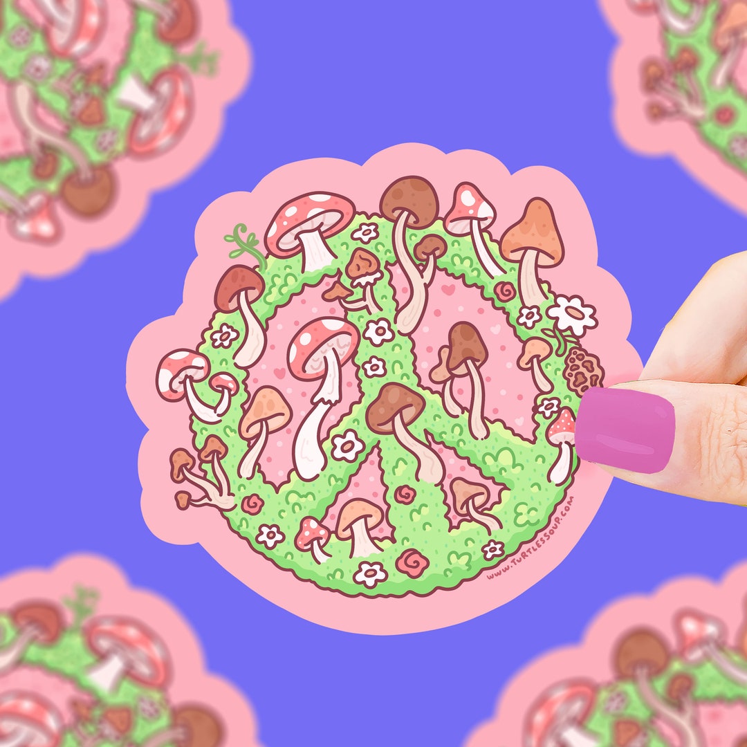 Mushroom Peace Sign Sticker, Vinyl, Waterproof, Water Bottle Sticker ...