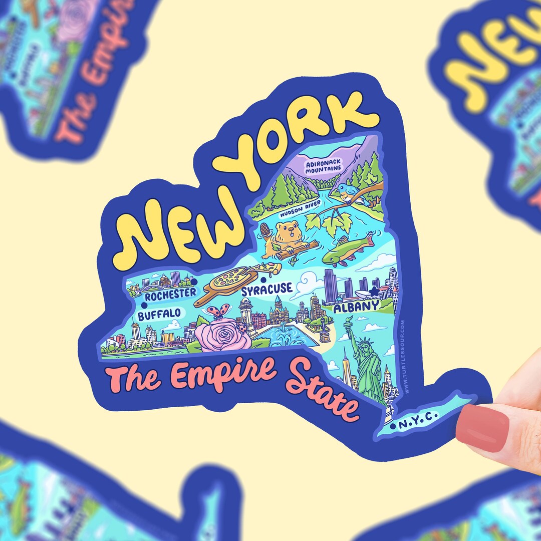 New York State Sticker: Illustrated Travel Decal, Waterproof Vinyl - Etsy