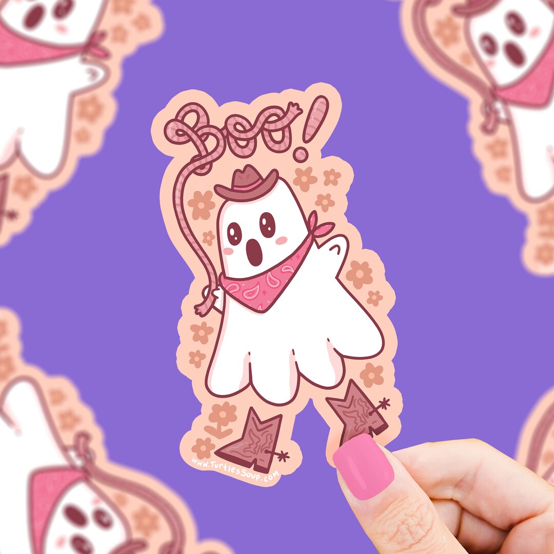 Cowboy Ghost Vinyl Sticker, Funny Ghost Sticker, Boo Lasso, Sticker Art ...