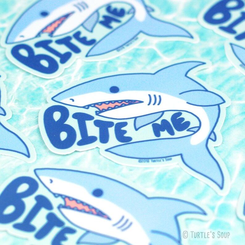 Bite Me Shark Sticker Funny Decals Vinyl Stickers Cute | Etsy