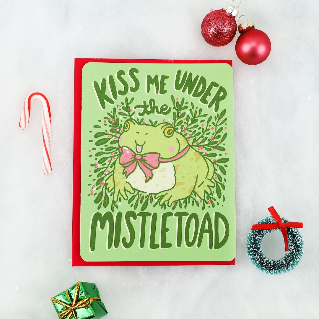 Funny Christmas Card, Mistletoad, Kiss Me Under the Mistletoe, Frog ...