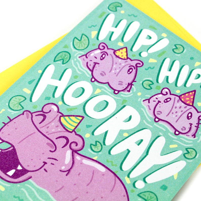 Hip Hip Hooray Funny Hippo Card Graduation Hippopotamus | Etsy