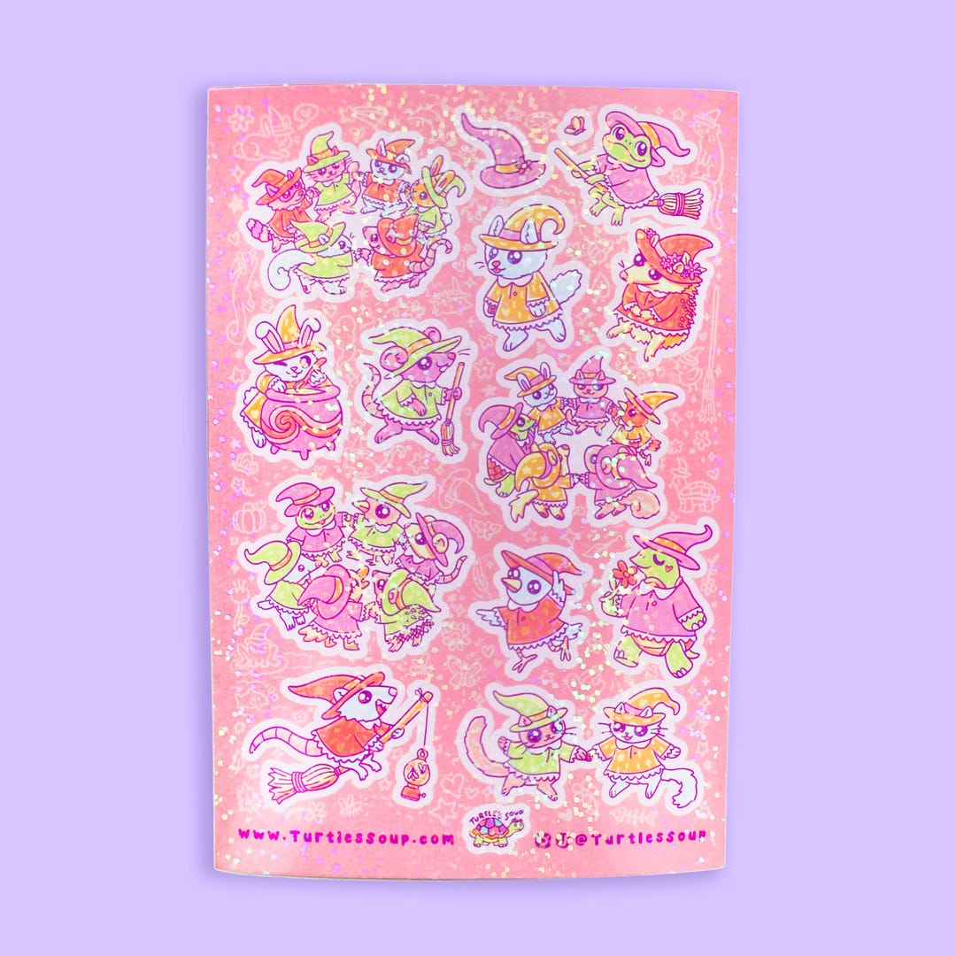 Witchy Critter Coven Sticker Sheet, Halloween, Stationery Stickers ...