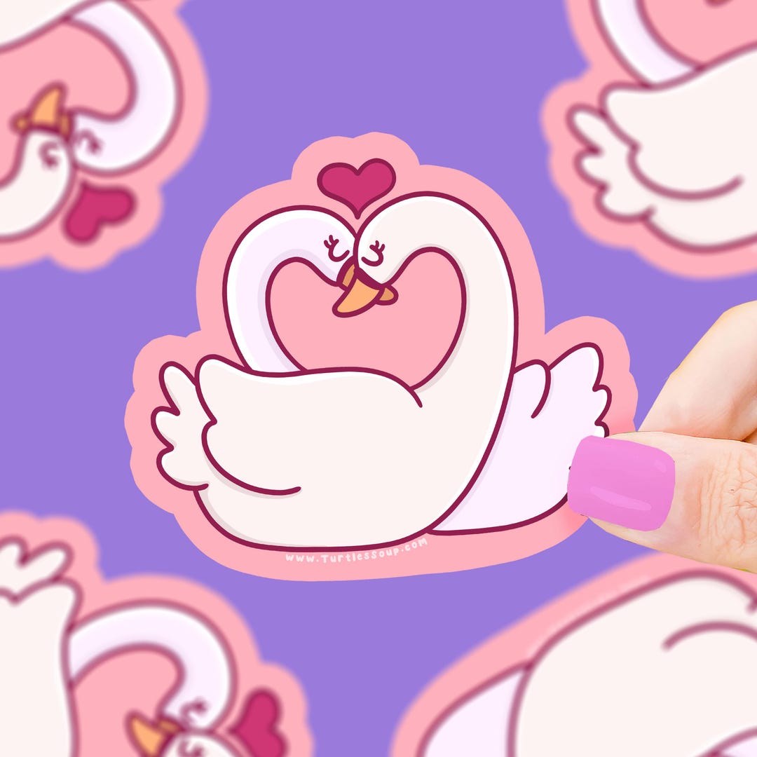 Swan Birds Valentines Sticker, Romantic, Lovebirds, Pink, Demure, Lovey ...