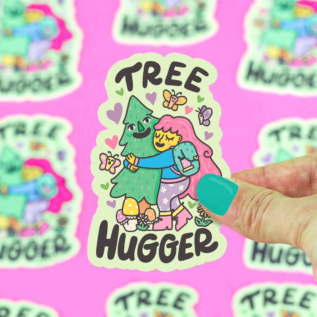 Tree Hugger, Environmentalist Sticker, Valentine, Cute Illustrated ...