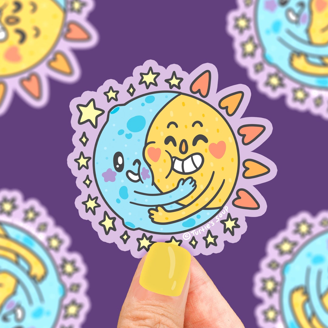 Sun and Moon Hugs, Cute Planets Vinyl Sticker, Sun and Moon Decal ...
