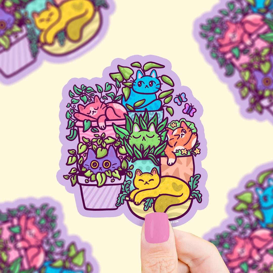 Cat Planters Sticker, Gardening, Cute Cat Vinyl Sticker, Cat Lover ...