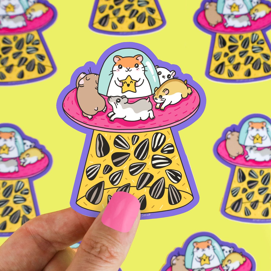 UFO Hamster Sticker, Abduction Decal, Extraterrestrial, Sunflower Seeds ...