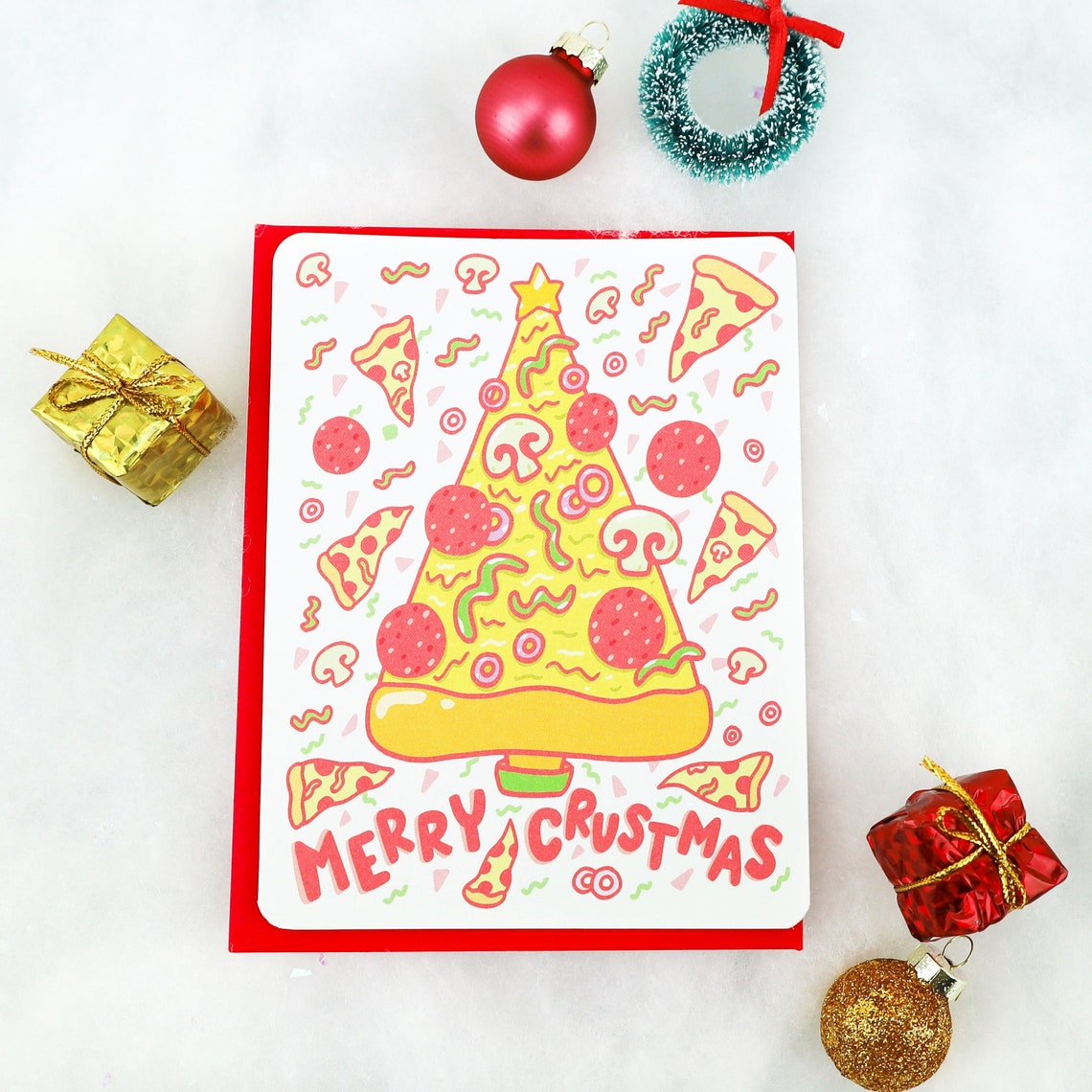 Funny Pizza Christmas Card, Merry Crustmas Holiday - Etsy