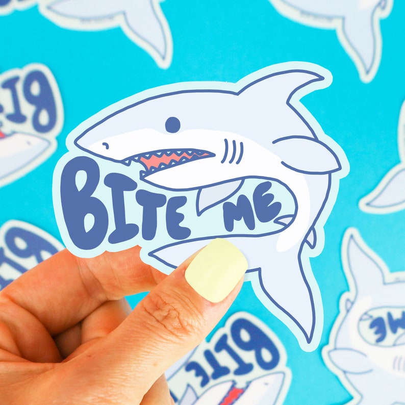 Bite Me Shark Sticker Funny Decals Vinyl Stickers Cute - Etsy