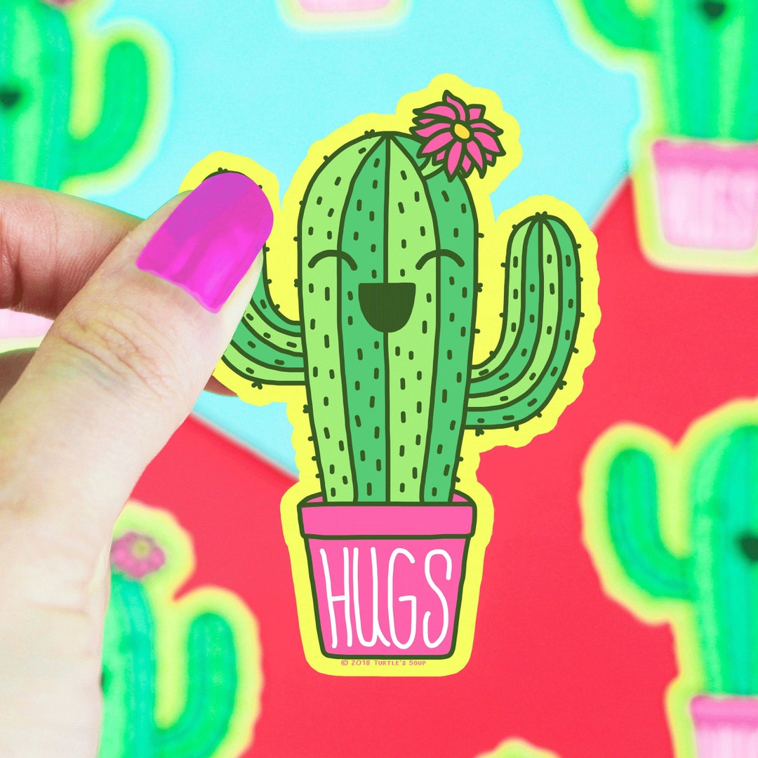 Cactus Sticker, Hugs Sticker, Cute Folder Sticker, Vinyl Sticker, Cute ...