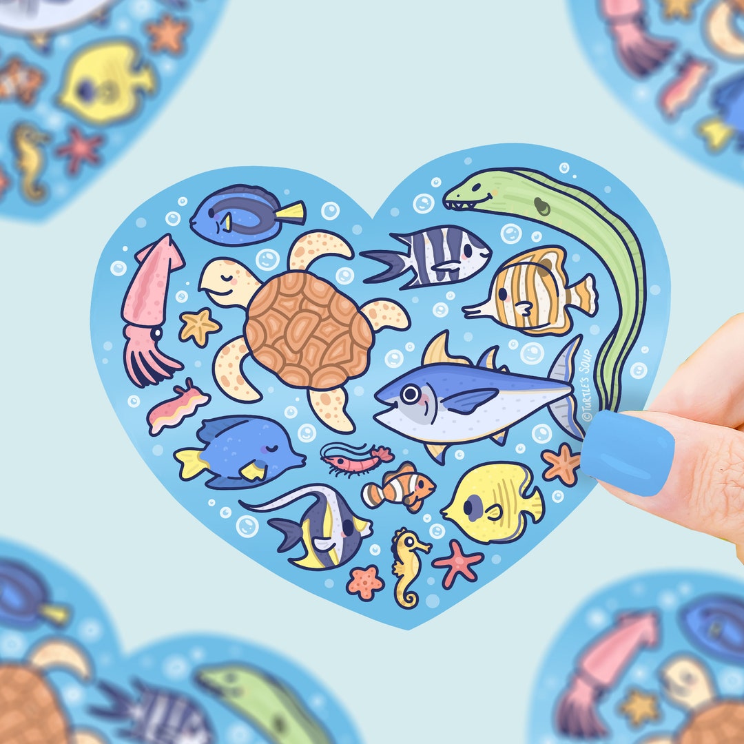 Ocean Animal Heart Turtle Fish Eel Octopus Vinyl Sticker - Etsy