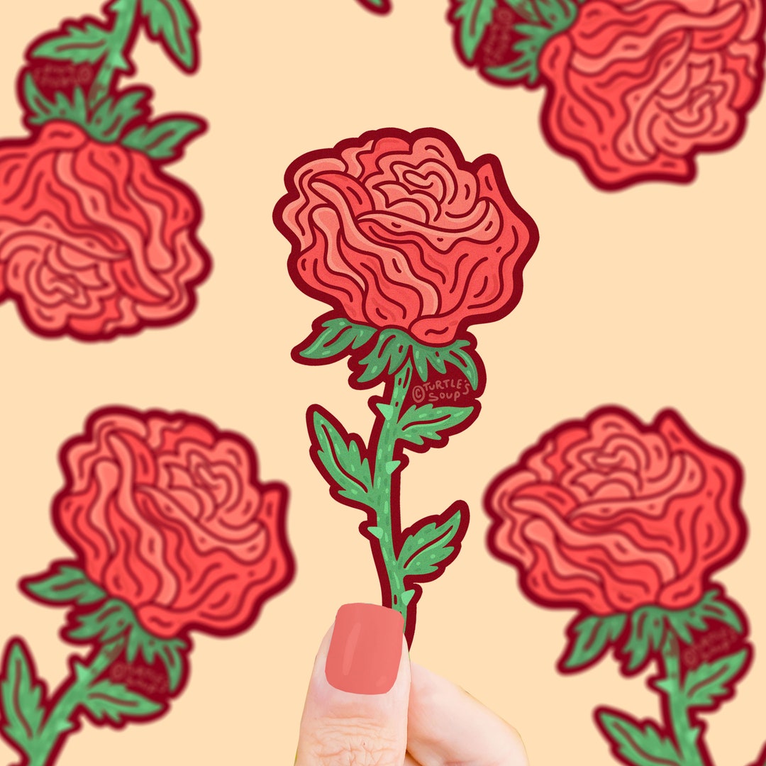 Red Rose Vinyl Sticker, Rose Stem, Rose Flower Sticker, Floral Art ...