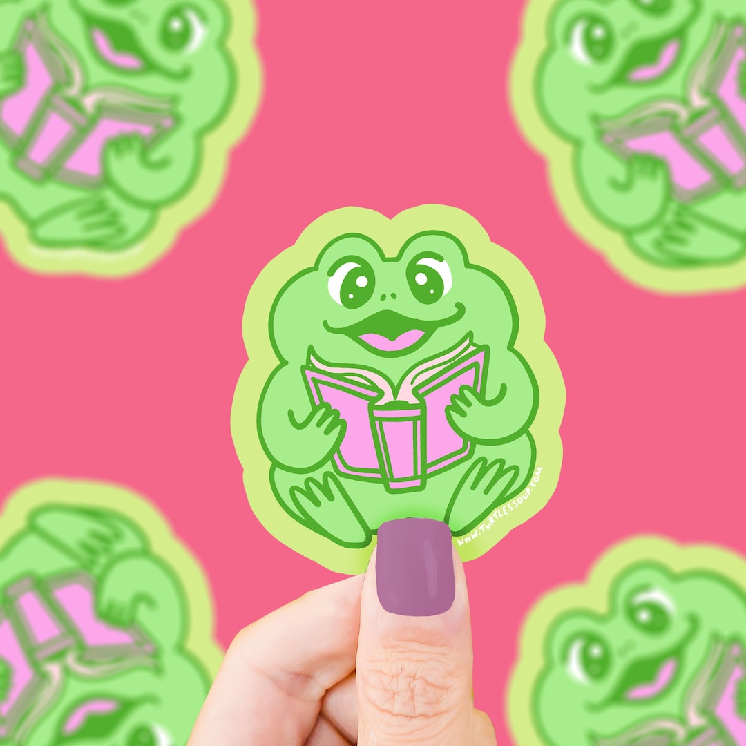 Reading Frog Vinyl Sticker, Cute Frog, Reader Gift, Green Sticker ...