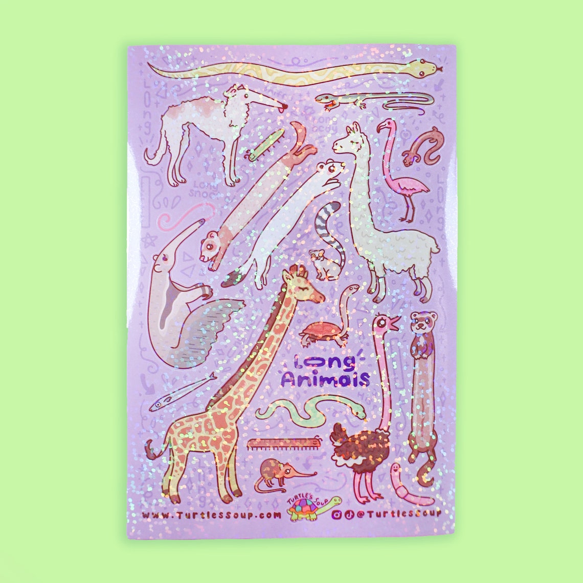 Long Animals Sticker Sheet, Cute Stickers, Kawaii Stationery, Glitter ...