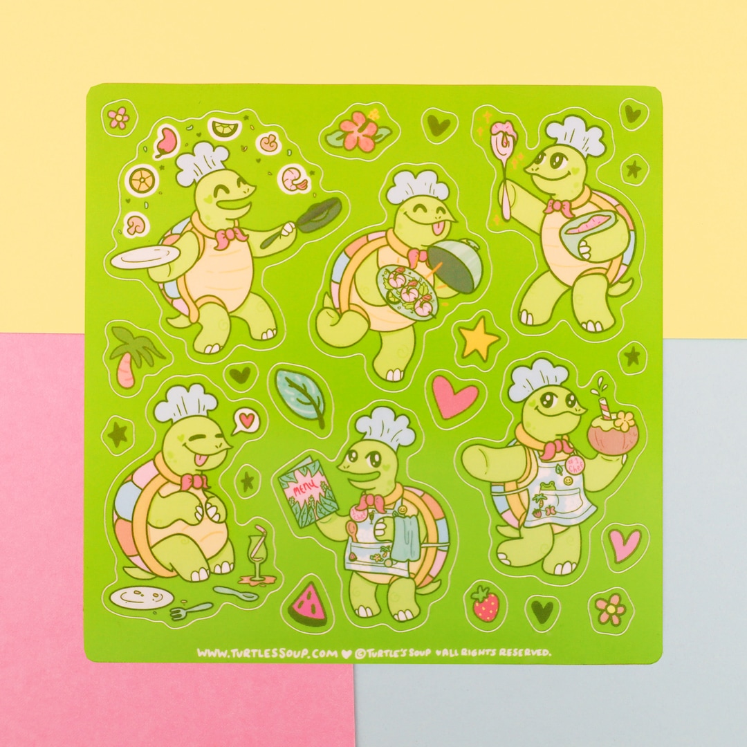 Turtle's Soup Turtle Chef Mascot Vinyl Sticker Sheet, Turtle Soup ...