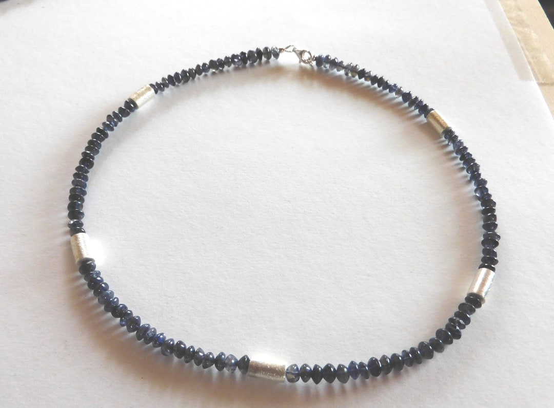 Iolite Necklace With Silver Beads Iolite Collier Statement Necklace ...