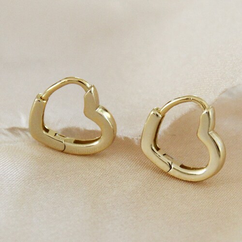 Heart Hoop Earrings Heart Huggies Heart Shape Hoops Heart - Etsy