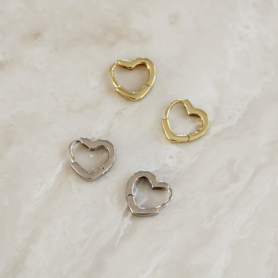 Heart Hoop Earrings Heart Huggies Heart Shape Hoops Heart - Etsy