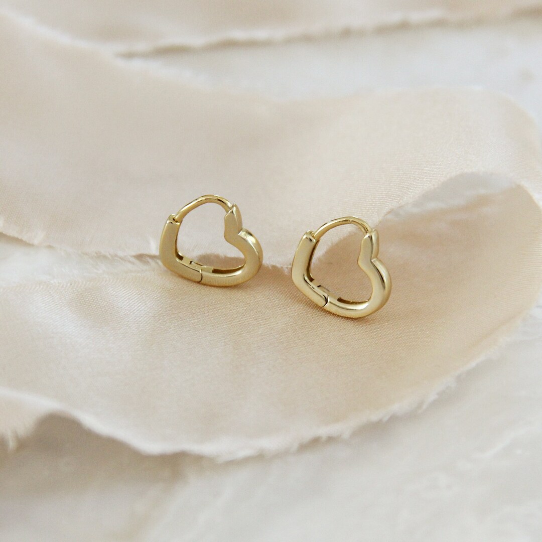 Heart Hoop Earrings Heart Huggies Heart Shape Hoops Heart - Etsy