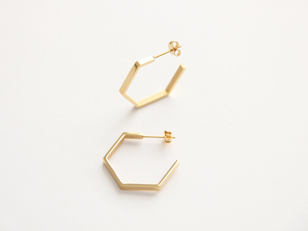 Hexagon Hoop Earrings Geometric Hoop Earrings Modern Earrings Shape ...