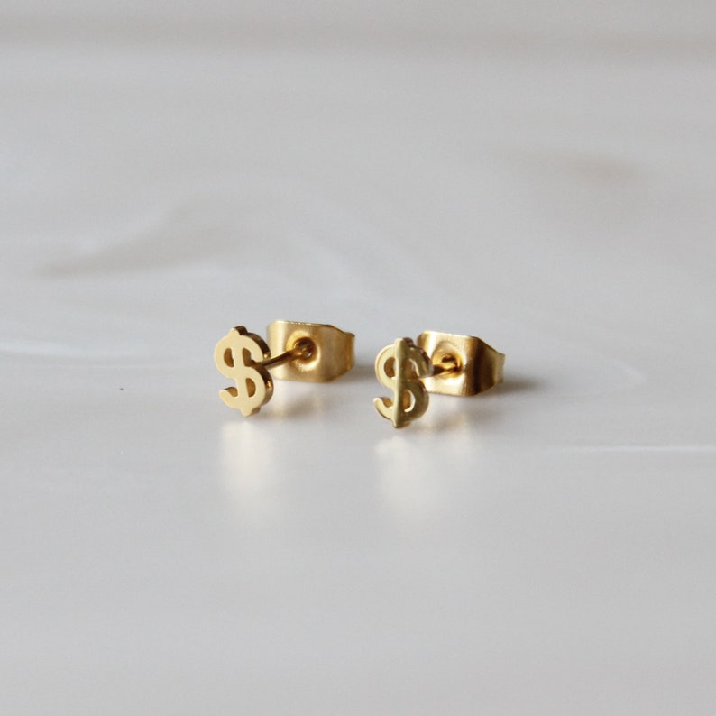 Money Stud Earrings Dollar Studs Small Money Sign Stud - Etsy