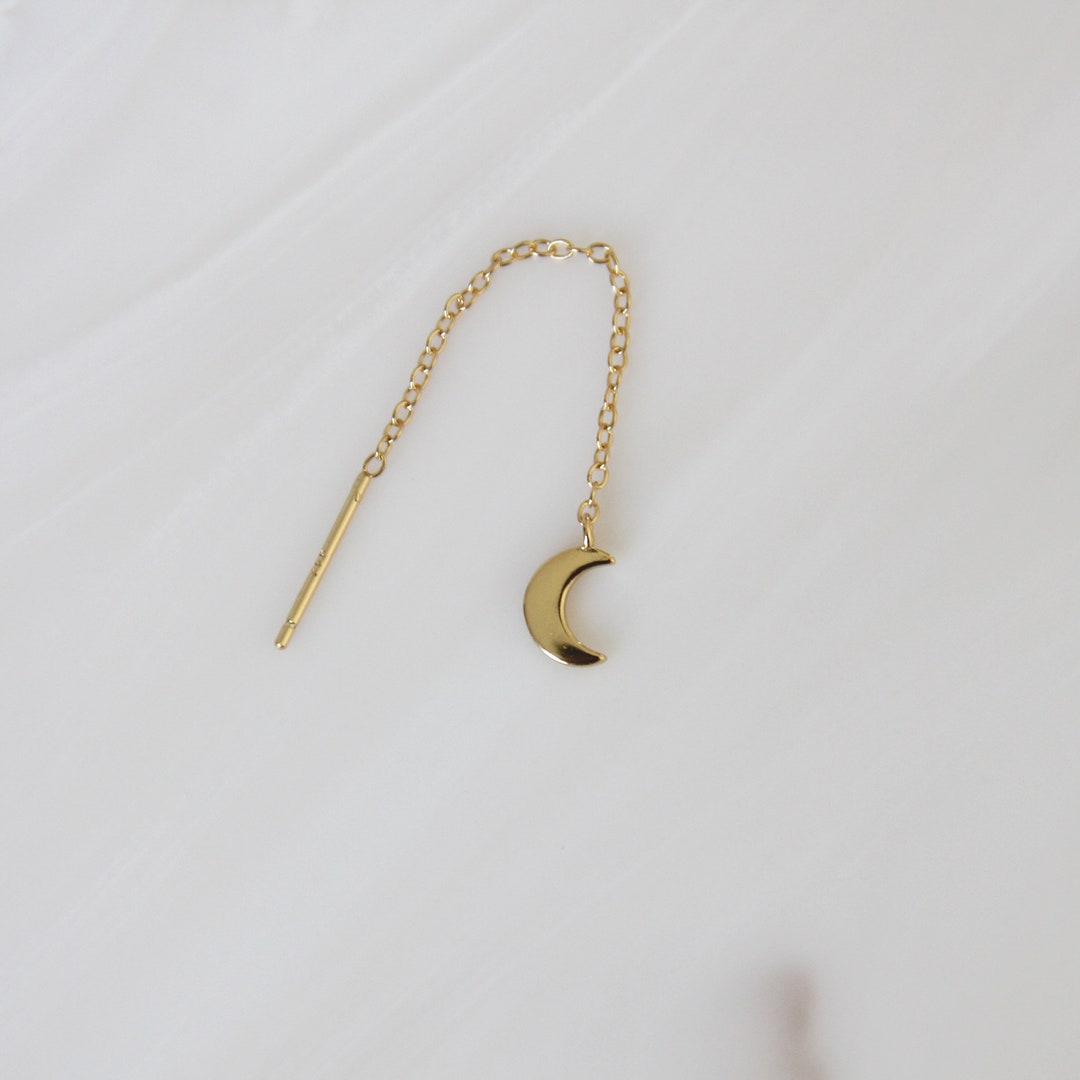 Moon Threader Earrings Simple Gold Earrings Threaders Minimalist ...