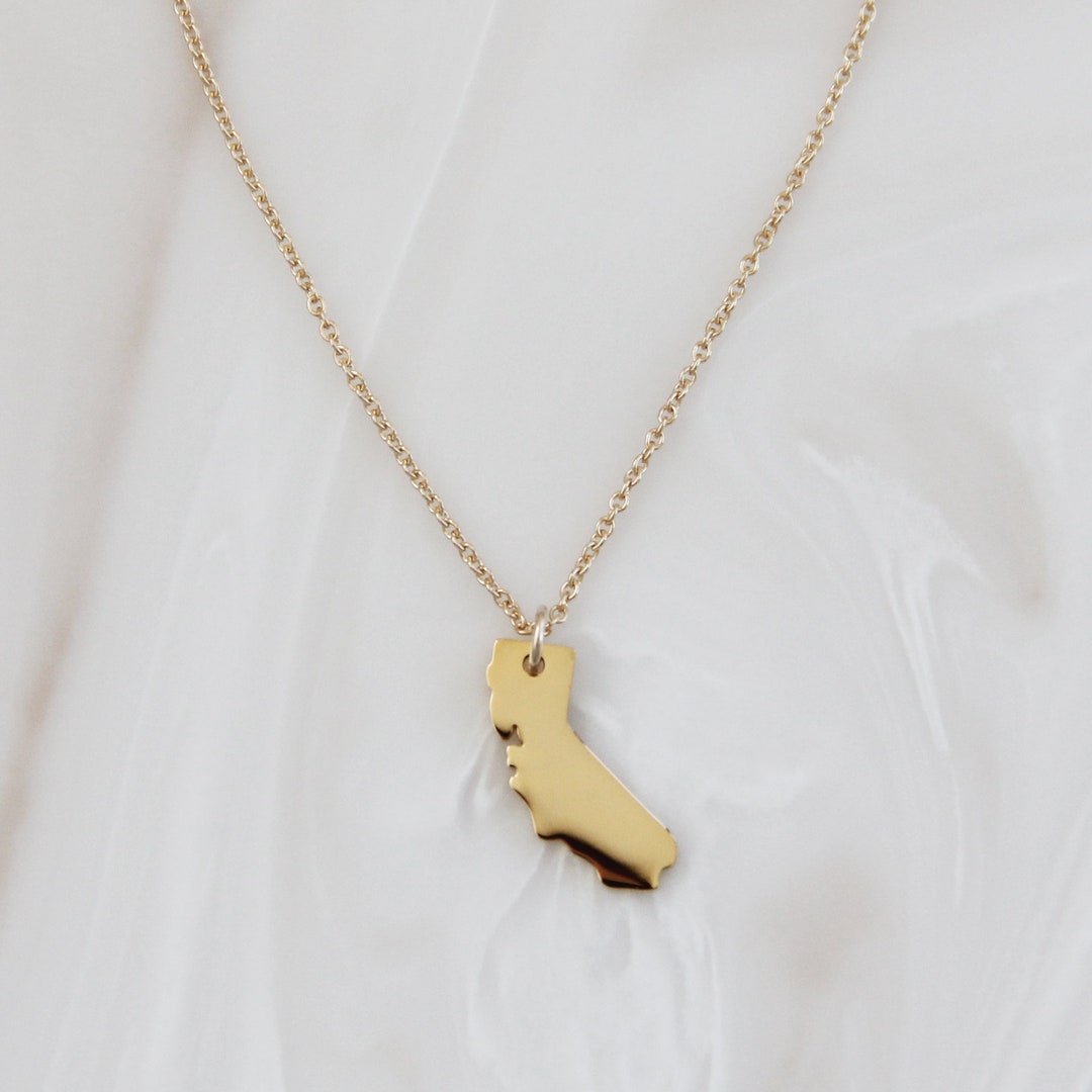 California Necklace State Jewelry, Dainty Gold CA Necklace, Cali ...