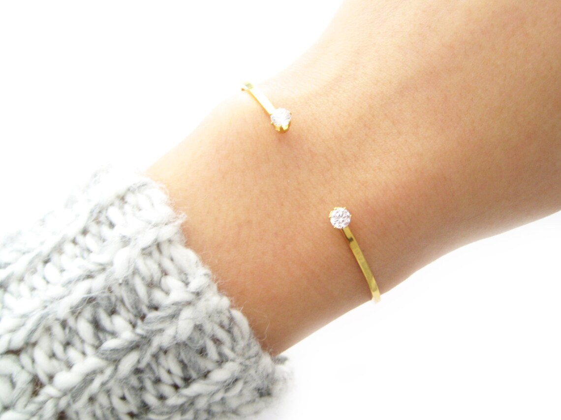 Two Stone Open Cuff Bracelet Dual Stone Bracelet Cuff - Etsy