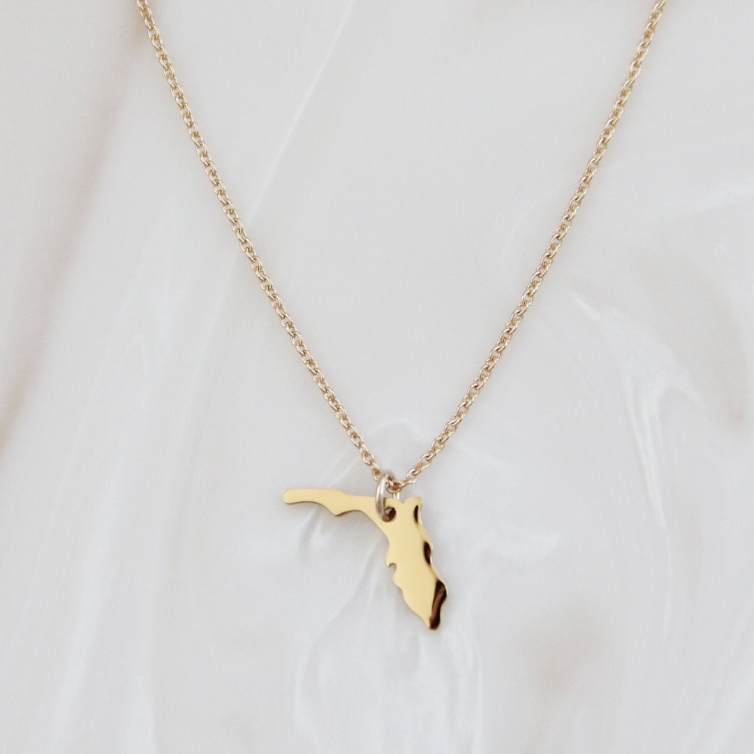 Florida Necklace Florida State Jewelry, Dainty Gold Gator State ...