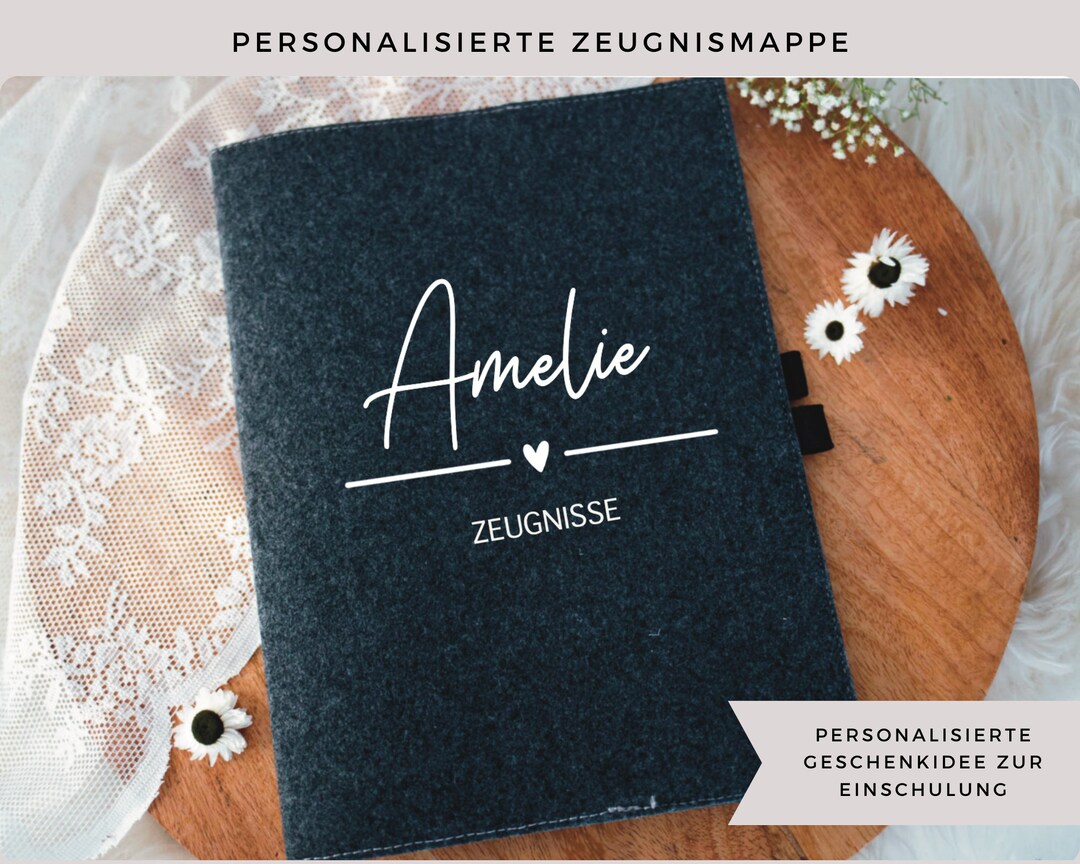 Personalisierte Zeugnismappe aus Filz mit Namen Geschenkidee zur Einschulung Filzmappe mit Namen ...