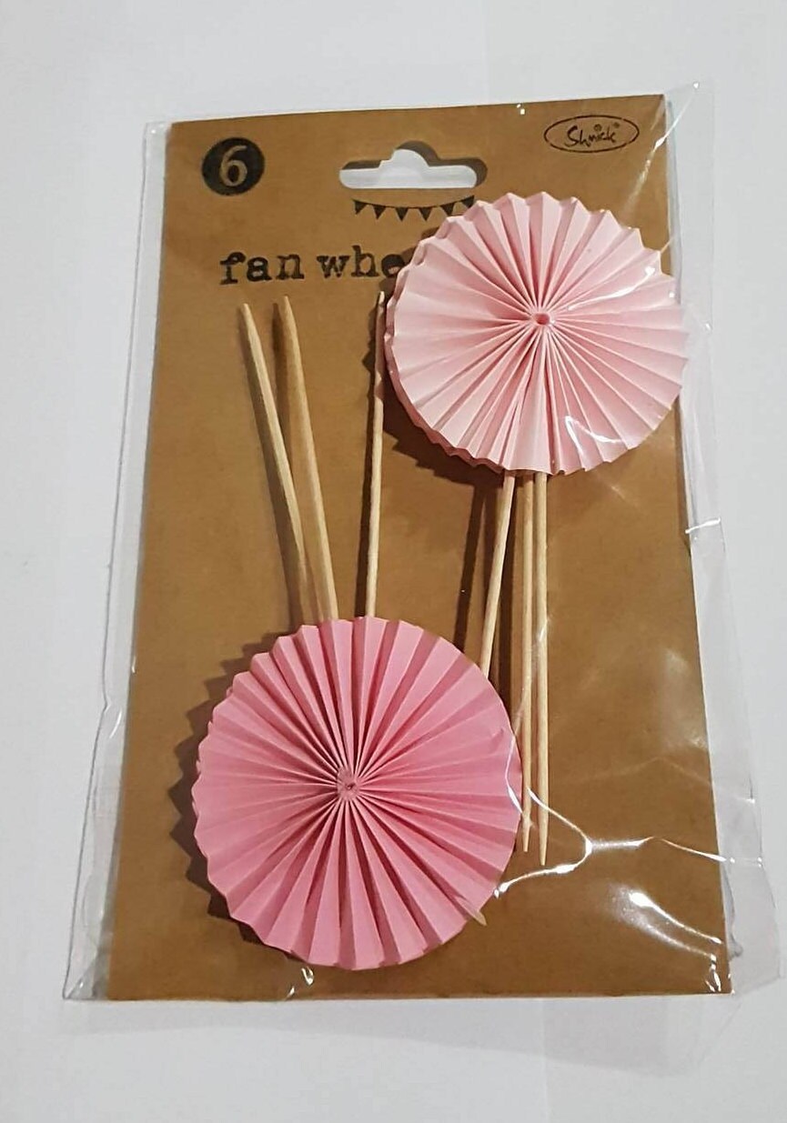 6x Pink Cake Toppers Fan Cake Topper Cupcake Picks Pastel - Etsy
