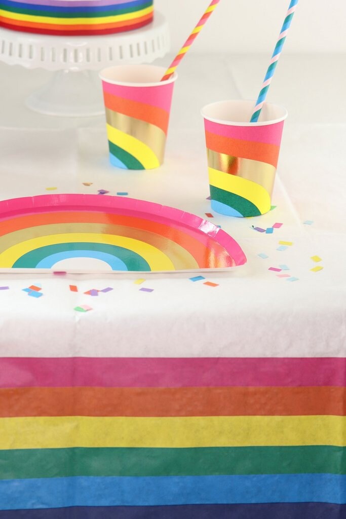 Striped rainbow tablecloth rainbows and unicorn party paper | Etsy
