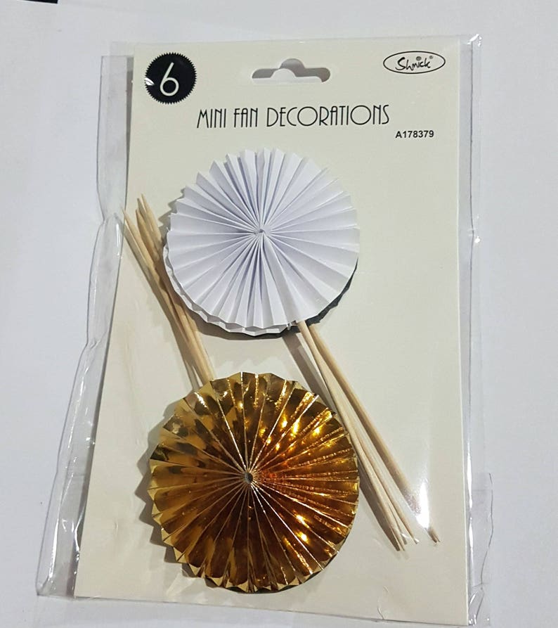 6x gold cake toppers fan cake topper metallic fan cupcake | Etsy