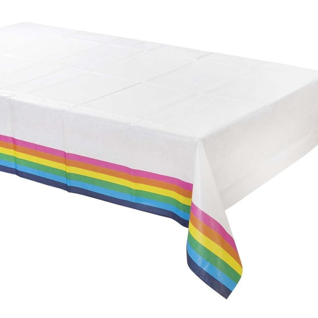 Striped Rainbow Tablecloth, Rainbows and Unicorn Party Paper Disposable ...