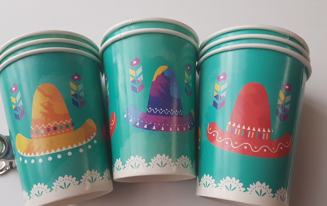 8x Fiesta Cups, Mexican Party, Paper Cups, Tropical Theme, Fiesta Party ...