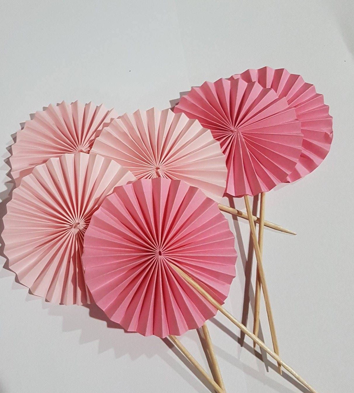 6x Pink Cake Toppers Fan Cake Topper Cupcake Picks Pastel - Etsy