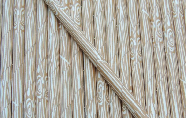 25 X Wood Grain Straws, Woodland Theme, Drinking Straws, Lumberjack ...
