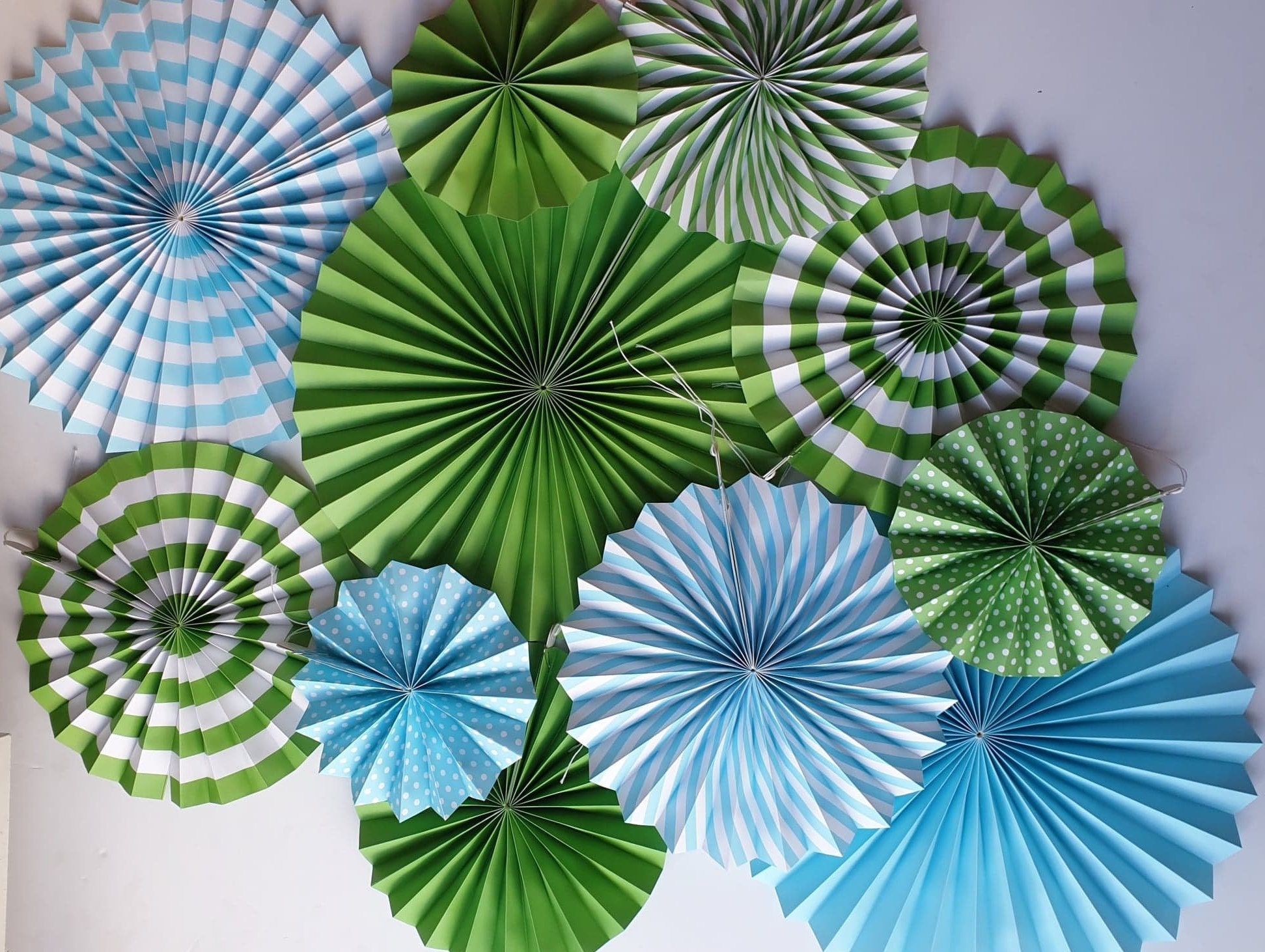 Blue and Green Pinwheels, Hanging Decorations Boy Birthday Baby Shower ...