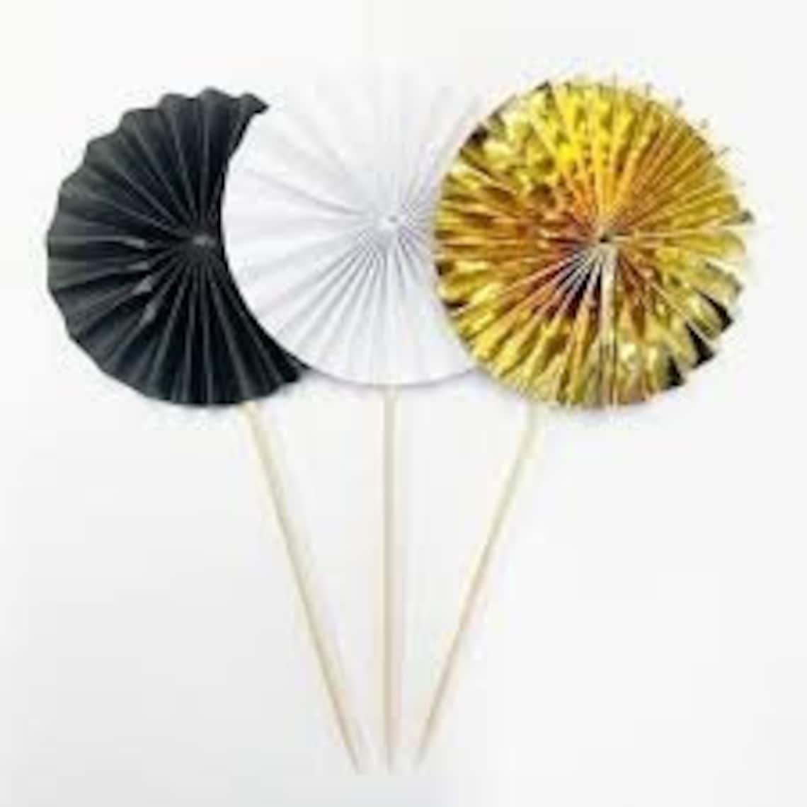 6x gold cake toppers fan cake topper metallic fan cupcake | Etsy