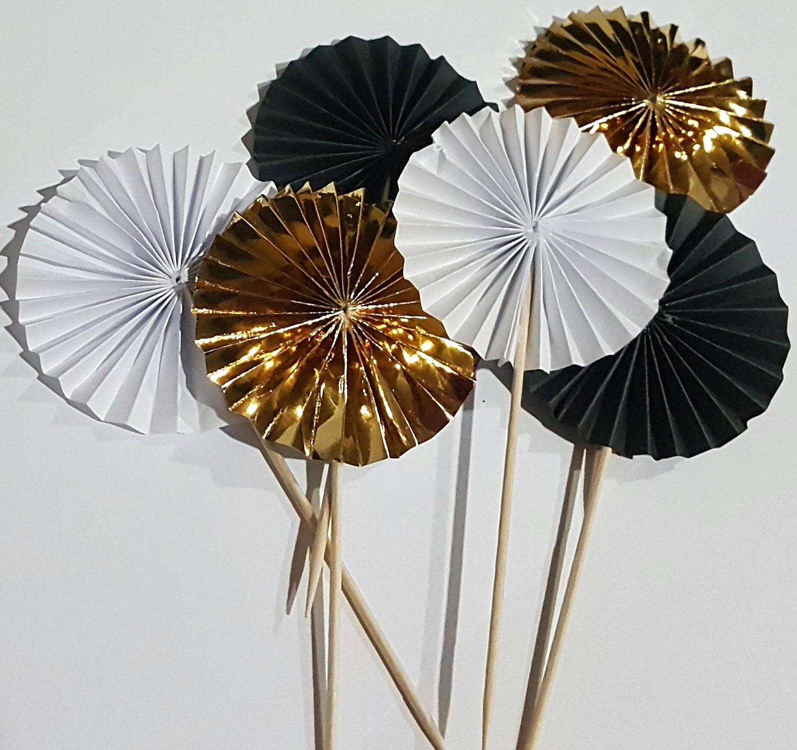 6x gold cake toppers fan cake topper metallic fan cupcake | Etsy