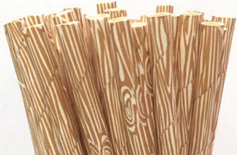 25 X Wood Grain Straws, Woodland Theme, Drinking Straws, Lumberjack ...